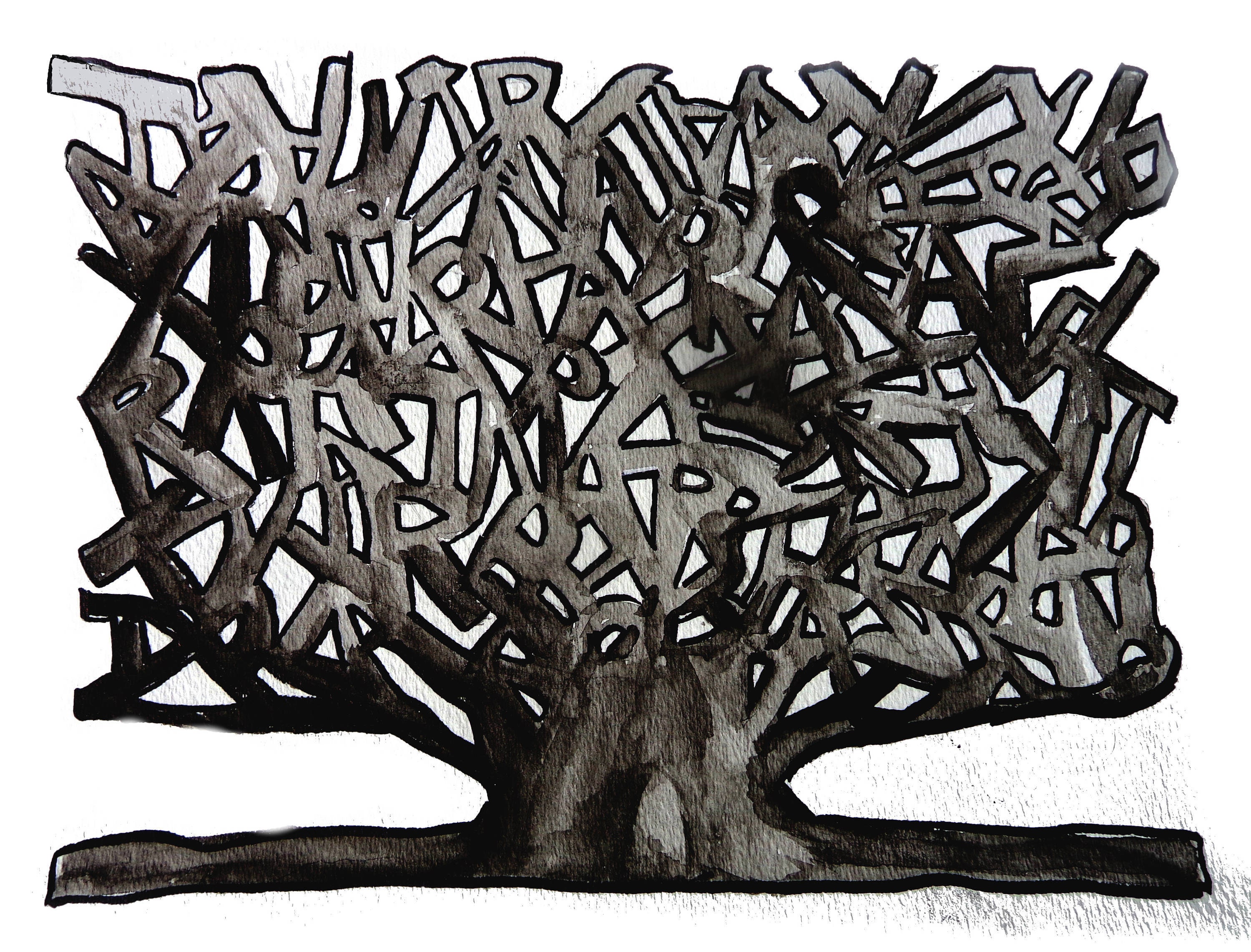 Watercolor Painting Art Print, Tree Illustration, Black and White Art ...