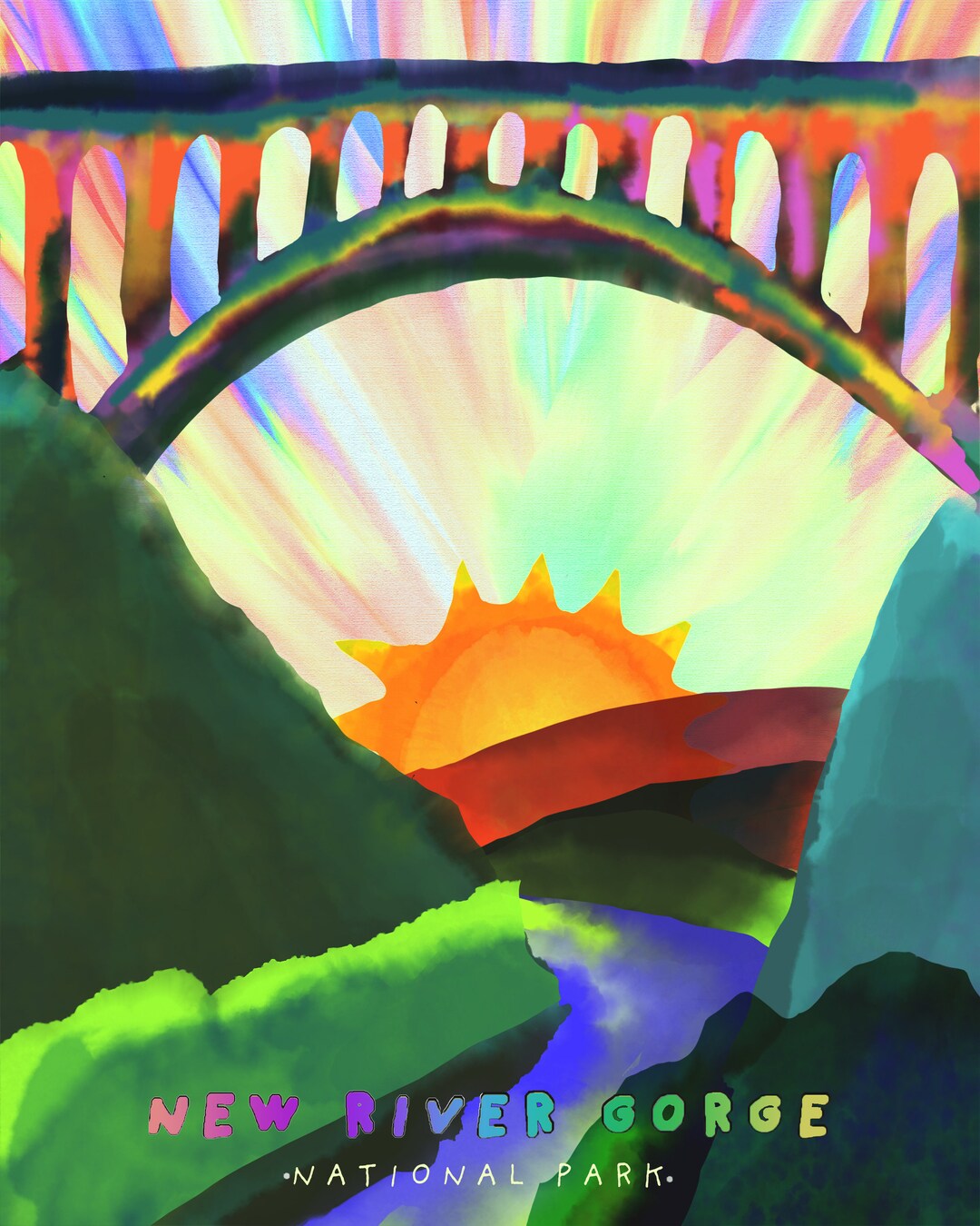 New River Gorge Art Print, National Parks Poster, Landscape Wall Art ...