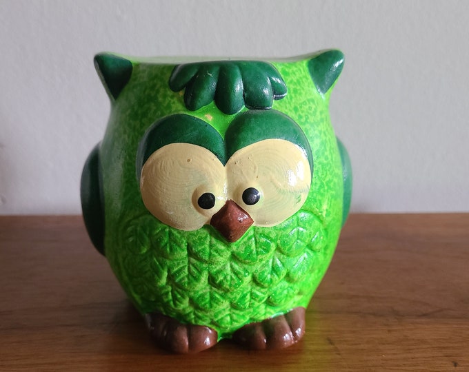 Vintage Green Owl Coin Bank 1980's Owl Bank Ceramic Coin Bank Owl Piggy ...