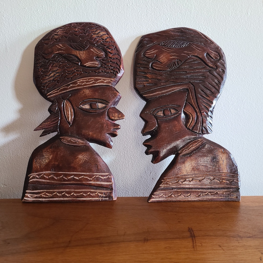 Vintage African Wall Plaques Hand Carved African Tribal Wall Art Wooden ...