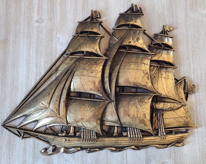 Vintage Ship Wall Decor 70s Syroco Gold Tone Sailboat Wall Plaque ...