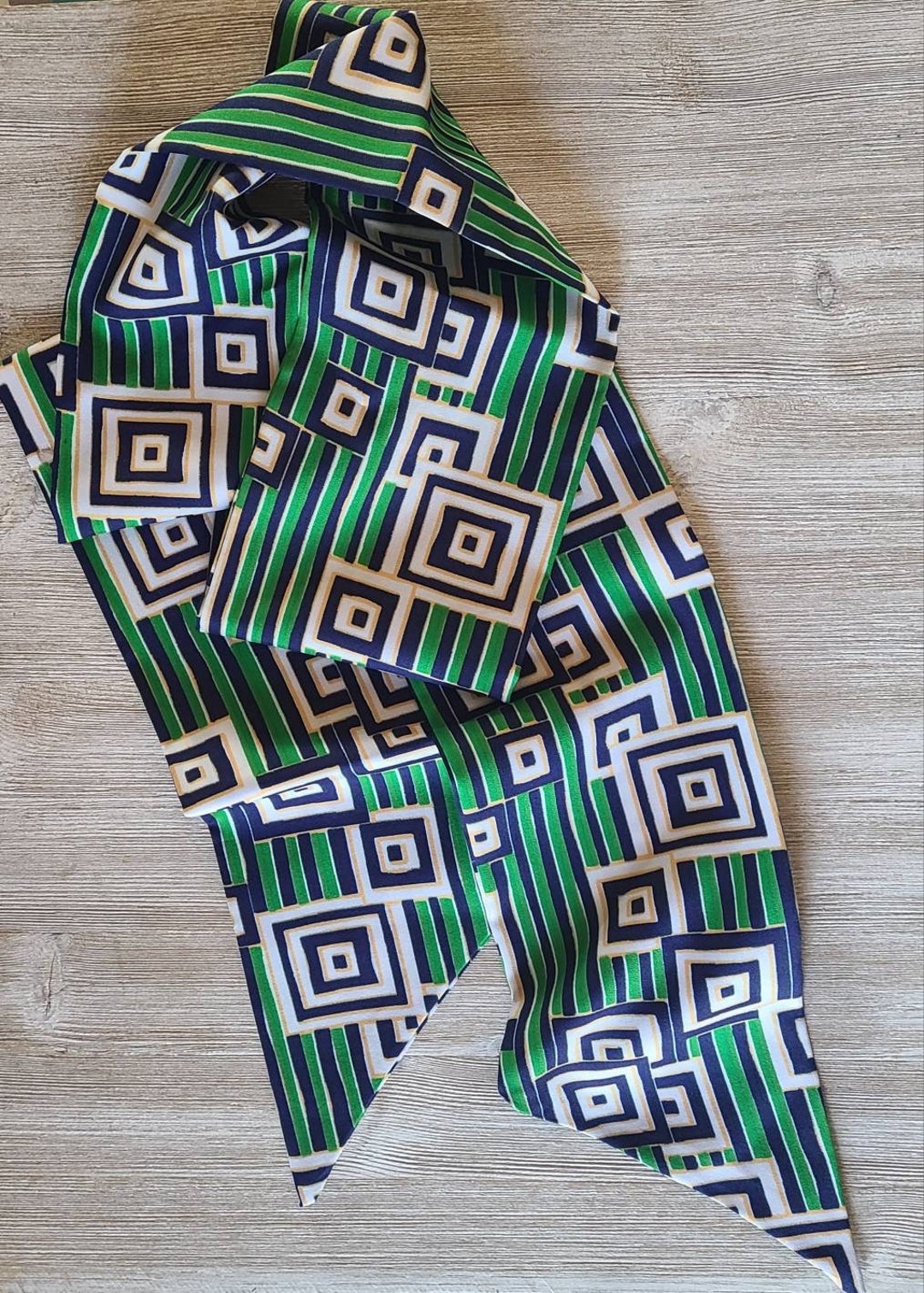 Geometric Tie Scarf 1960's Groovy Scarf Navy Green and White Neck Scarf ...