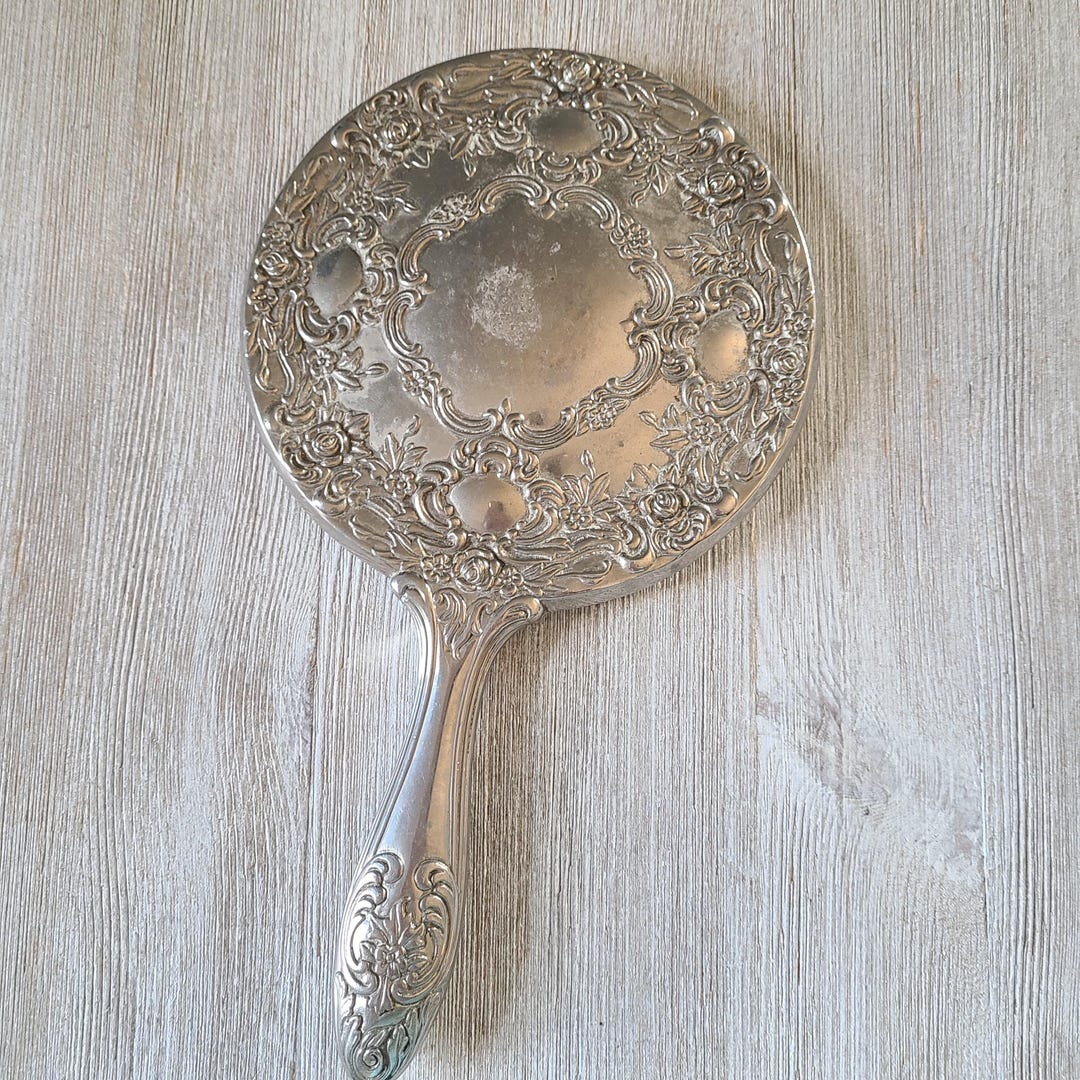 Vintage Silver Plated Hand Mirror Art Nouveau Floral Hand Mirror 1940's ...