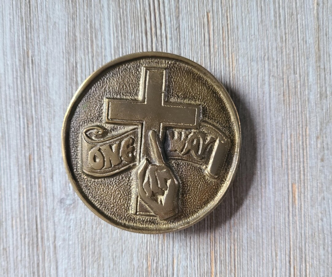 Vintage Brass One Way Belt Buckle 1970s One Way Jesus Belt Buckle 70s ...