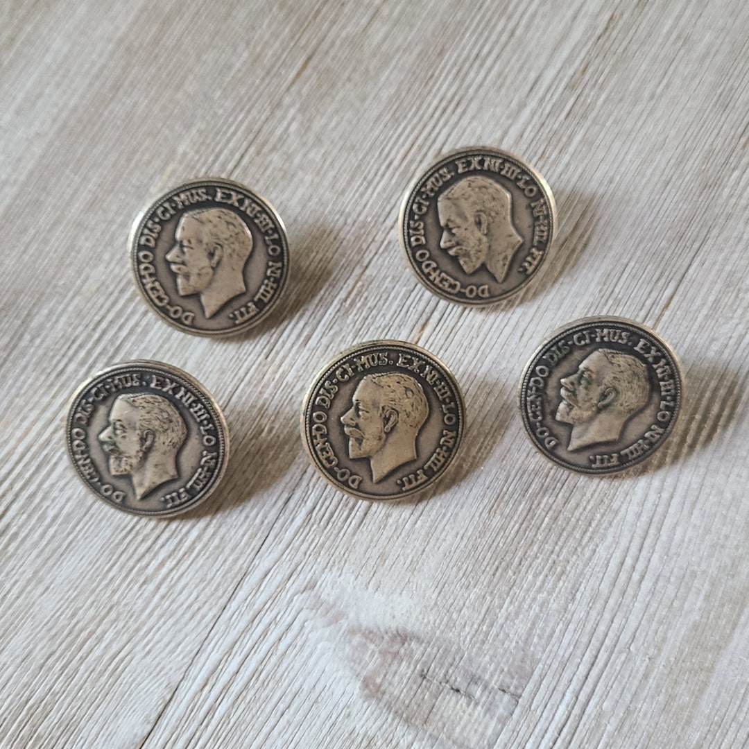 Vintage Metal Buttons Set of 5 King George V Buttons 1960's Latin ...