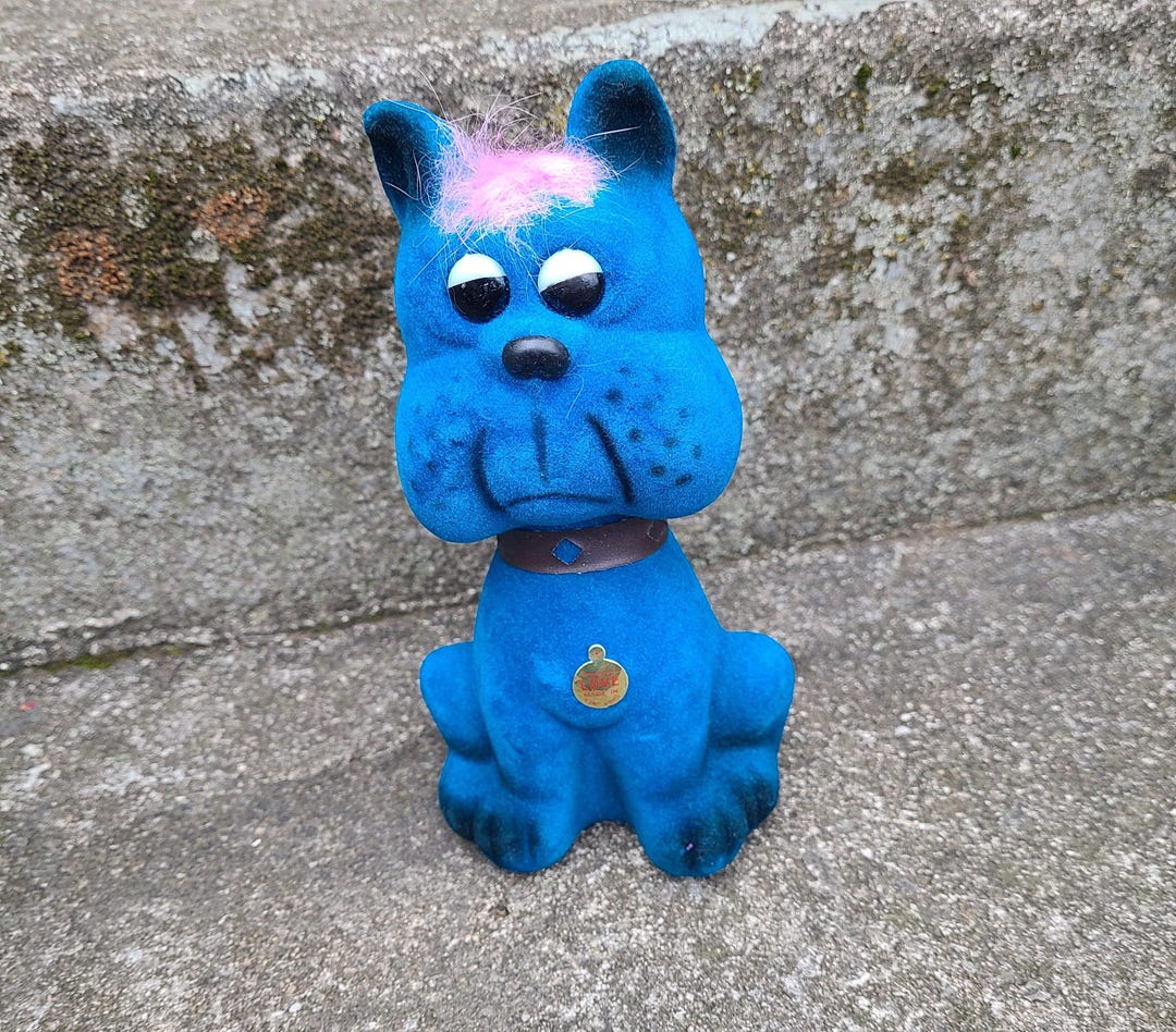 Vintage Flocked Blue Dog Bank 1950's Carnival Prize Coin Bank Fuzzy Dog Bank Sad Puppy Dog Coin ...