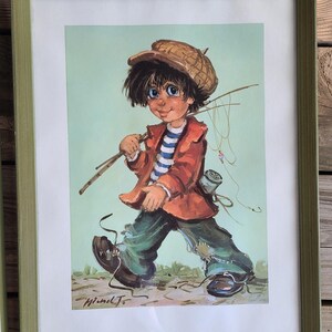 1960's Michel Thomas Lithograph Big Eye Girl and Boy Print 1960's Big ...