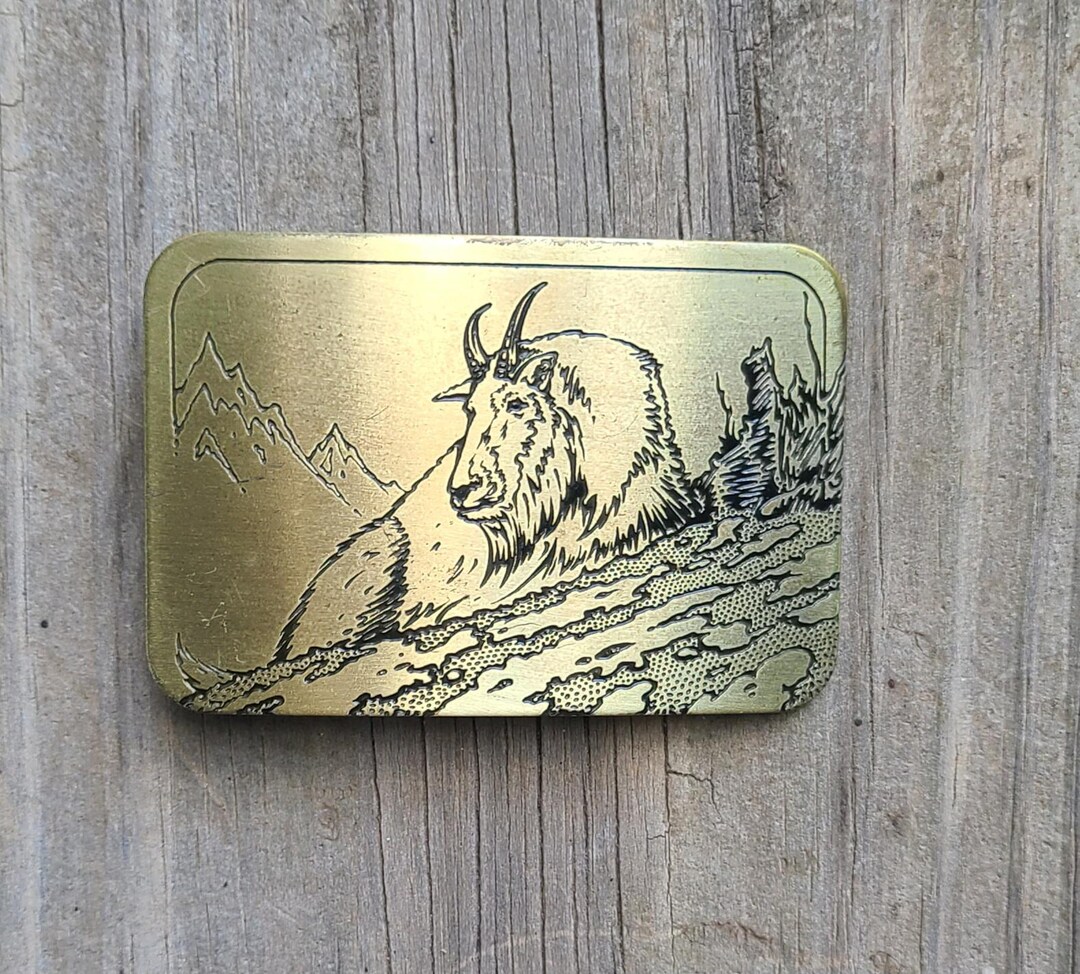 Vintage Mountain Goat Belt Buckle 1970s Brass Belt Buckle Etched Goat ...