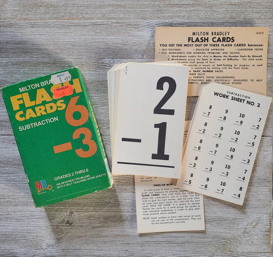 1970's Flash Cards Milton Bradley Subtraction Flash Cards Double-sided ...