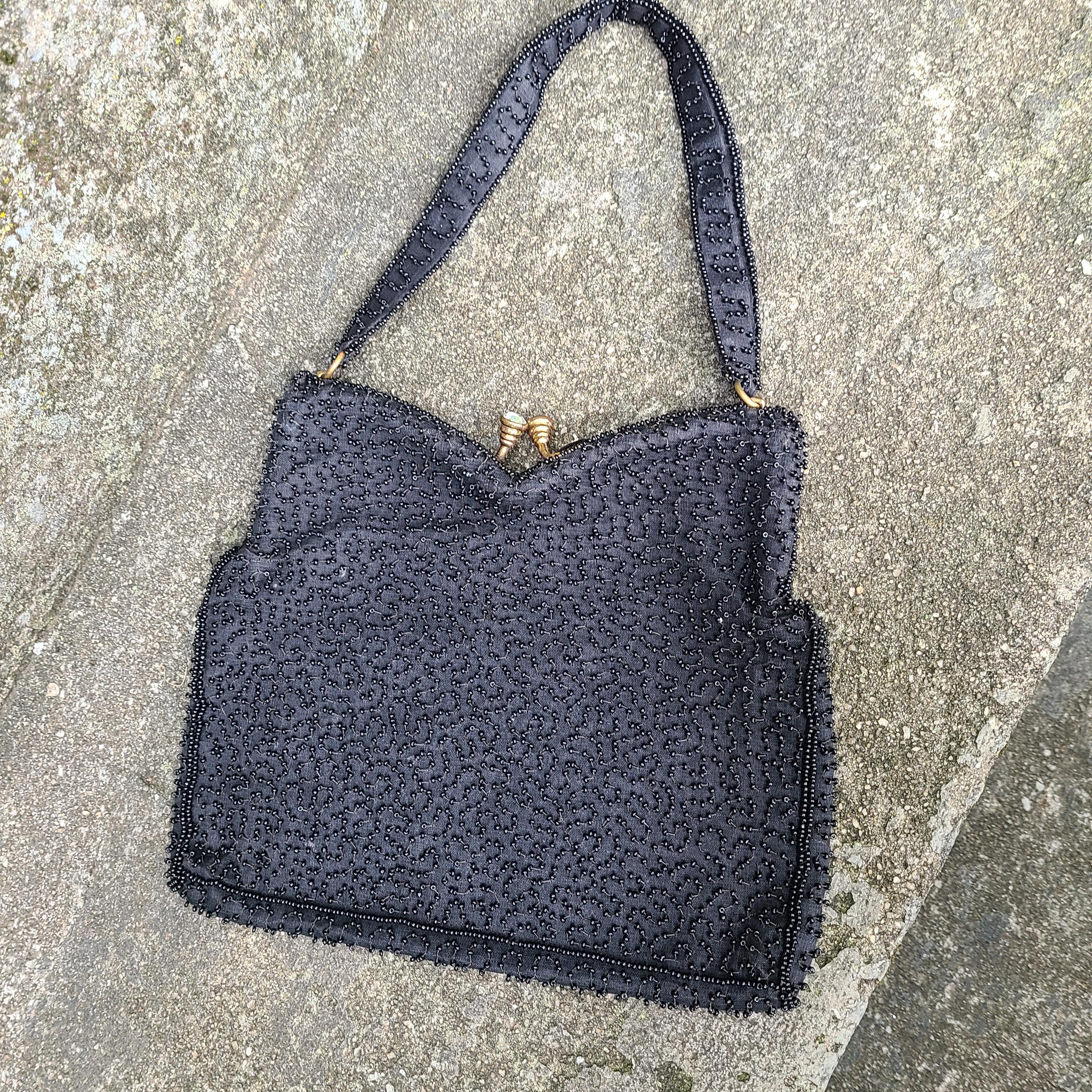 Vintage Black Purse 1950's Beaded Purse Gimbels Black Beaded Purse ...