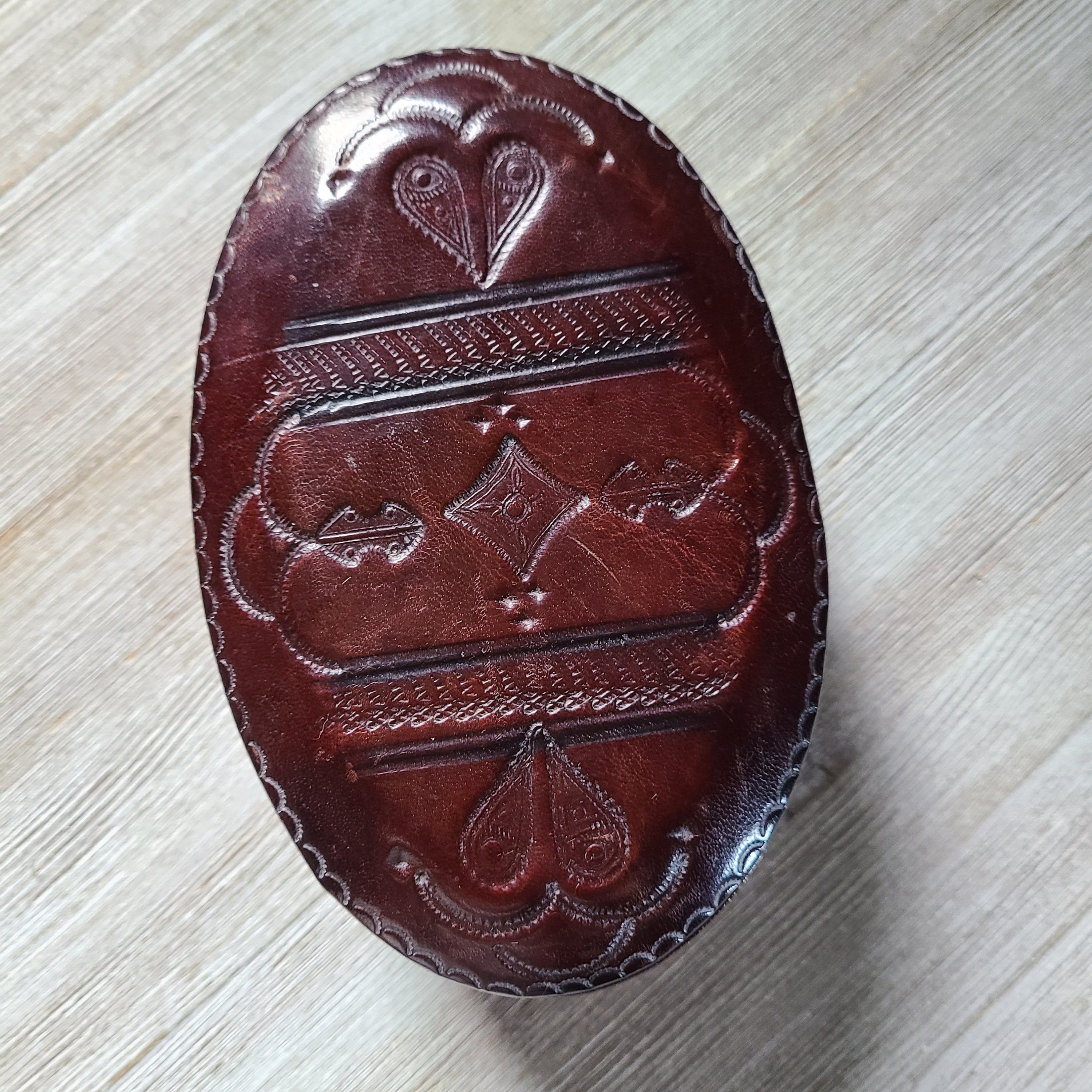 Vintage Leather Box Embossed Leather Trinket Box Groovy Stash - Etsy