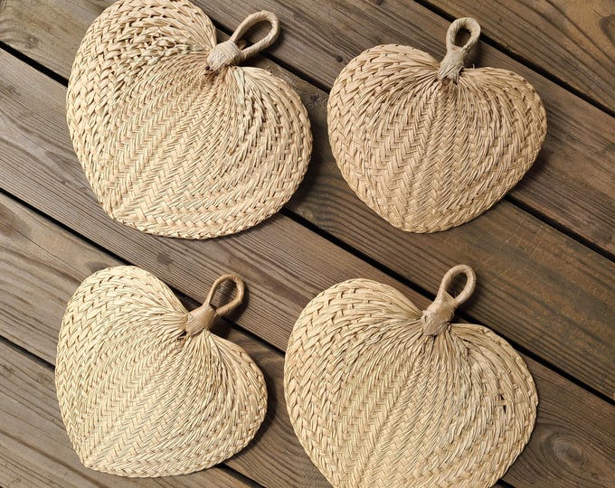 Vintage Raffia Wall Fans 1980s Straw Fan Wall Decor Retro Palm Shaped ...