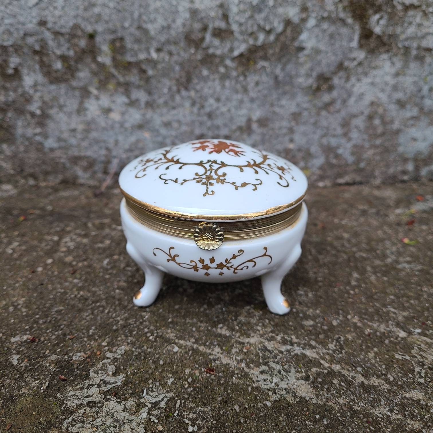 Vintage Trinket Box Porcelain Trinket Box Gold Floral Trinket Box Made ...