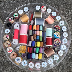 Vintage Round Sewing Organizer 1960's Sewing Box Clear Plastic Sewing ...