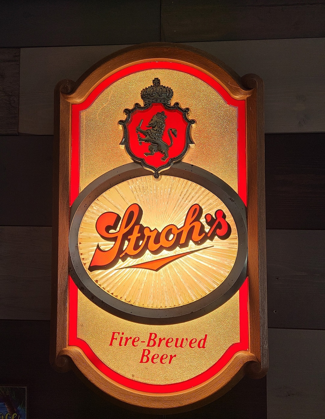 Vintage Stroh's Beer Lighted Sign 1980's Stroh's Fire-brewed Beer Sign ...