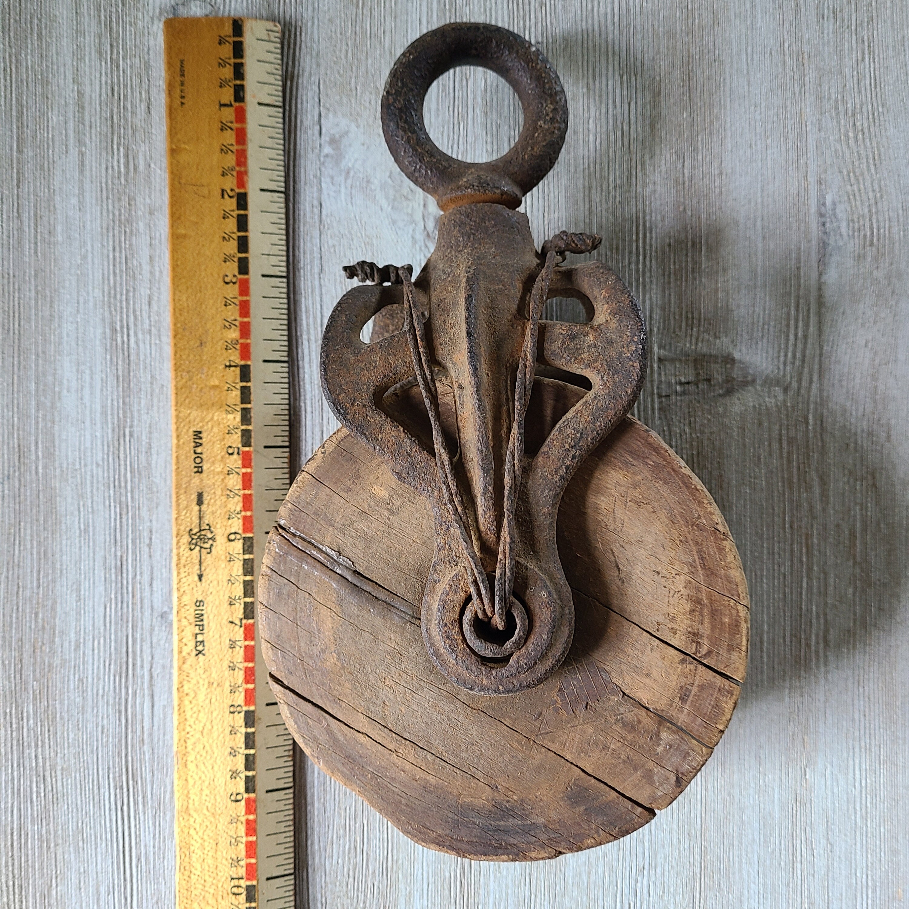Vintage Pulley Industrial Wood and Cast Iron Pulley Farm Rustic Pulley ...