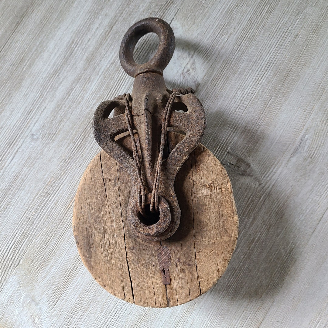 Vintage Pulley Industrial Wood and Cast Iron Pulley Farm Rustic Pulley ...
