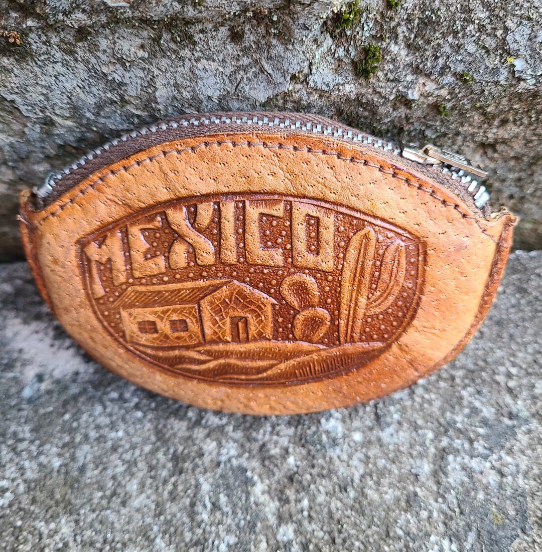 Vintage Coin Purse 1970's Mexico Change Purse Vintage Brown Leather ...