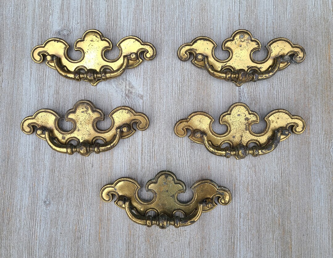 Vintage Rustic Drawer Pulls Set of 5 Gold Tone Drawer Pulls Metal ...