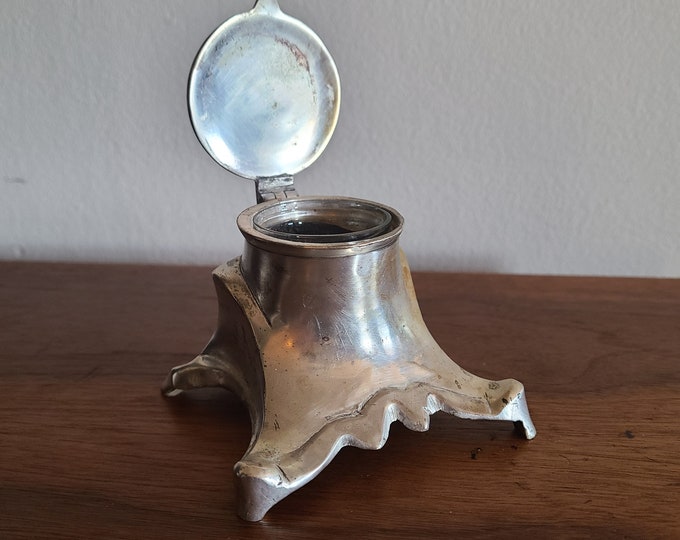 Vintage Ink Well Art Deco Antique Ink Well With Glass Insert Silver ...