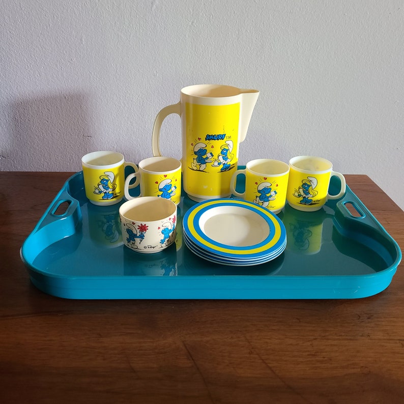 Vintage Smurf Kitchen Set 1970s Smurf Tea Set With Tray 80s Smurf Tea ...