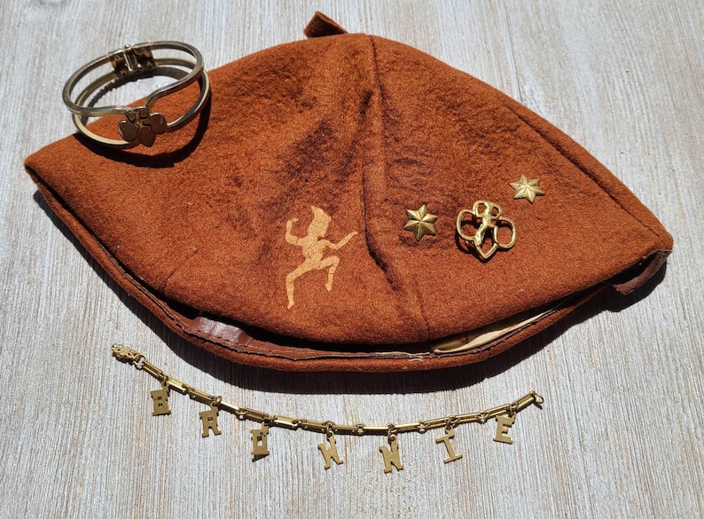 Vintage Brownie Hat With Pins and Bracelets 1960's Brownie Hinged ...