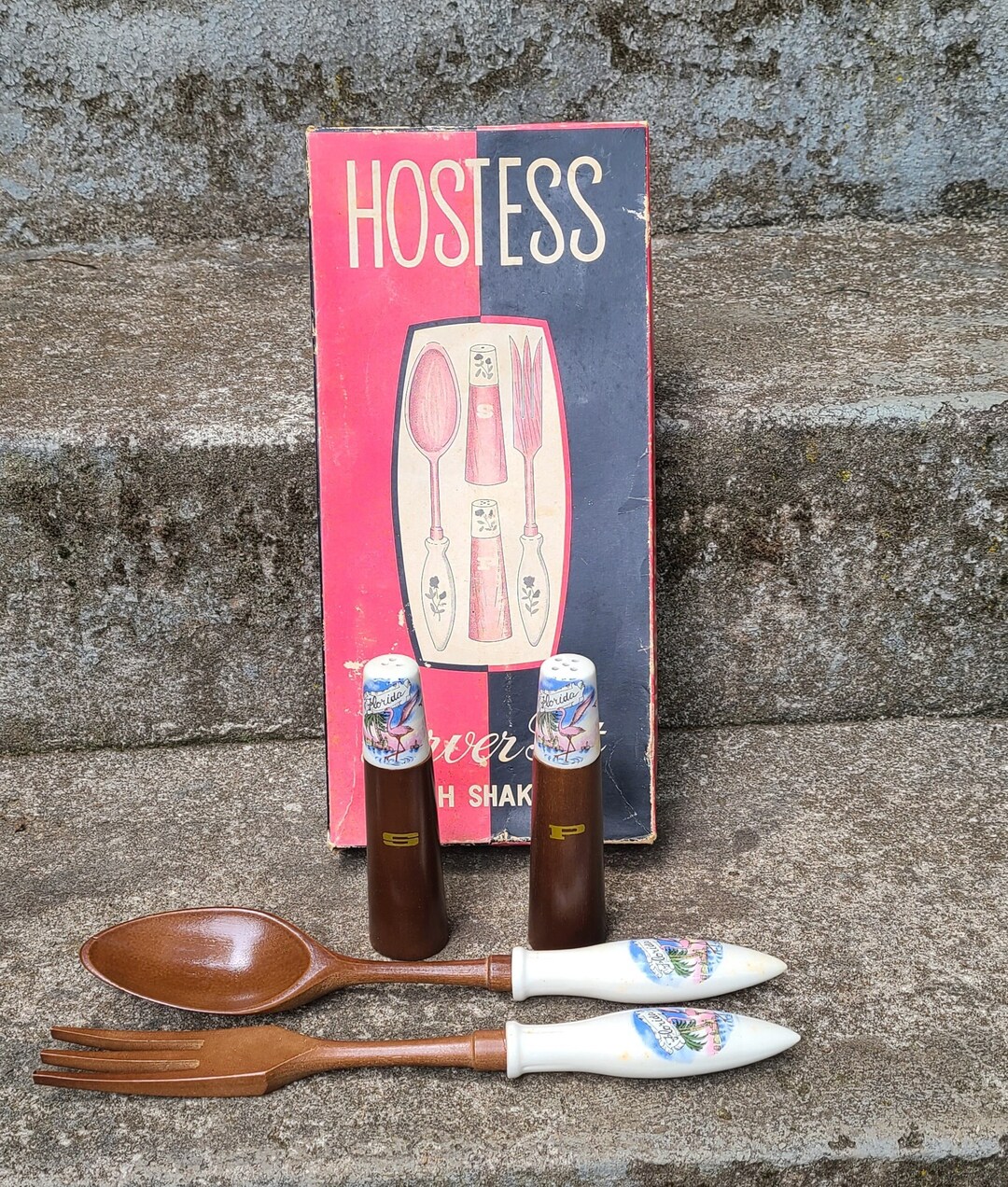 Vintage Hostess Set New Old Stock Salad Server Set With Shakers ...