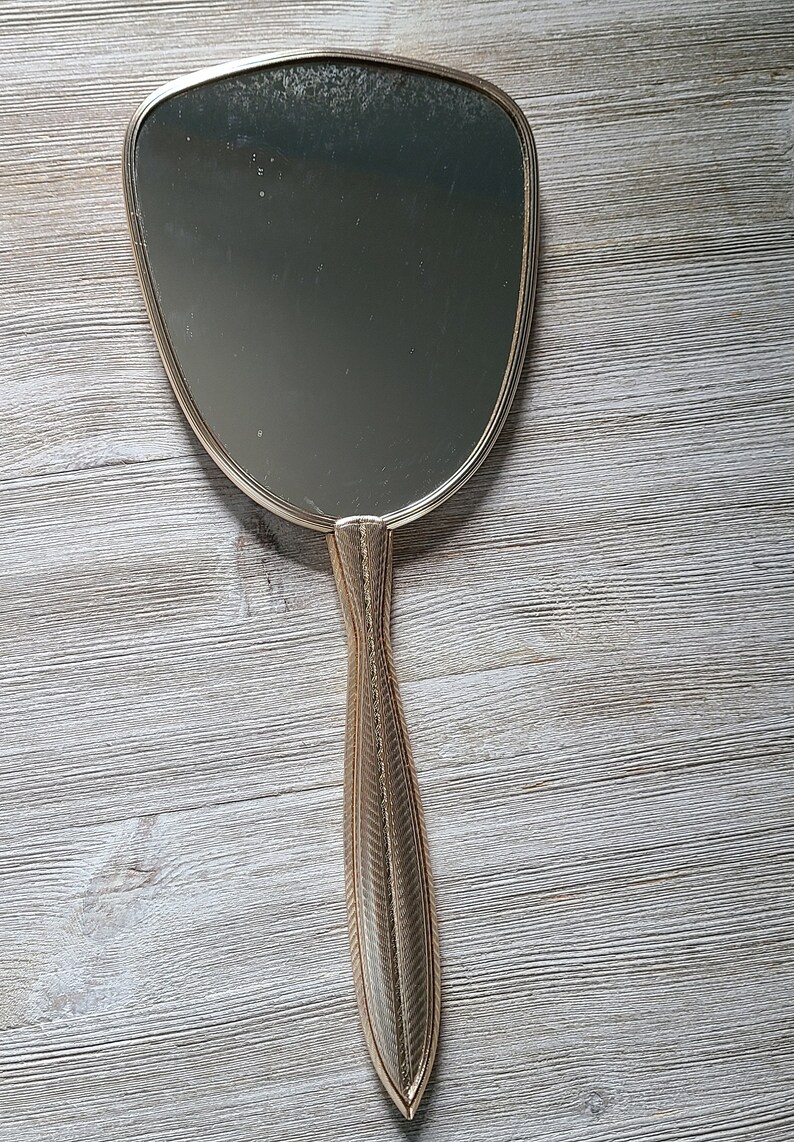 Vintage Hand Mirror Vanity Hand Mirror Red Silk Embellished Hand Mirror ...