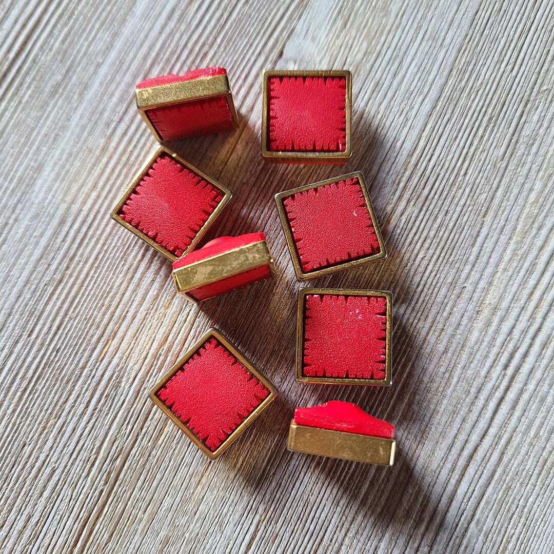 Vintage Red and Gold Buttons 1960's Square Buttons Glass Buttons Vintage Shank Buttons Resin ...