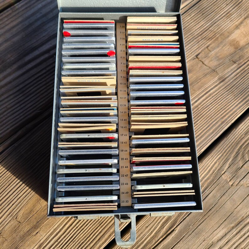 Vintage Metal Slide Case 35 Mm Slide Box Gray Metal Slide Storage Box ...
