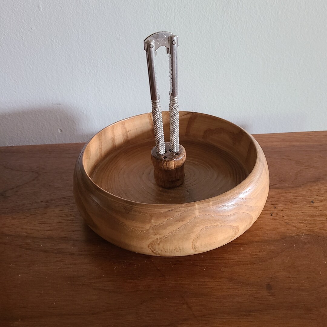 Vintage Nut Bowl With Nut Cracker 1960's Wooden Nut Bowl Wood Nutbowl ...