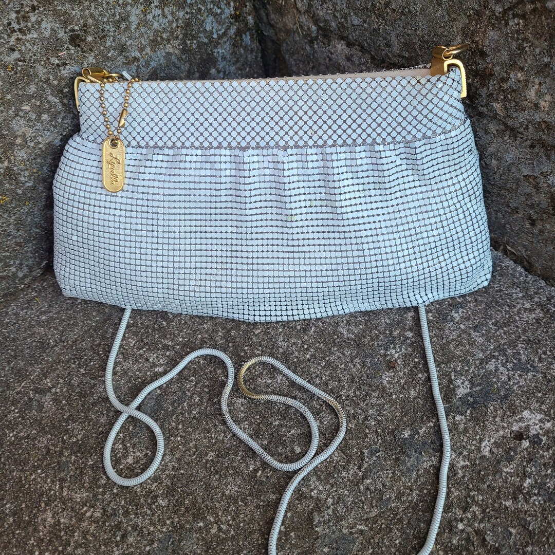 Vintage White Purse 1970's Metal Mesh Purse 1980's White Metal Mesh ...