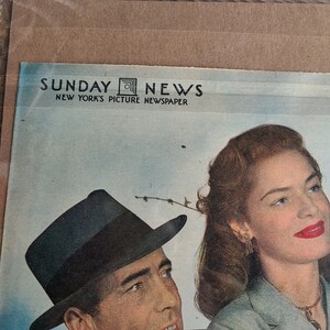 Vintage Movie Star Picture 1940's Newspaper Photo Bogey and Baby Front Page Movie Star Newspaper ...