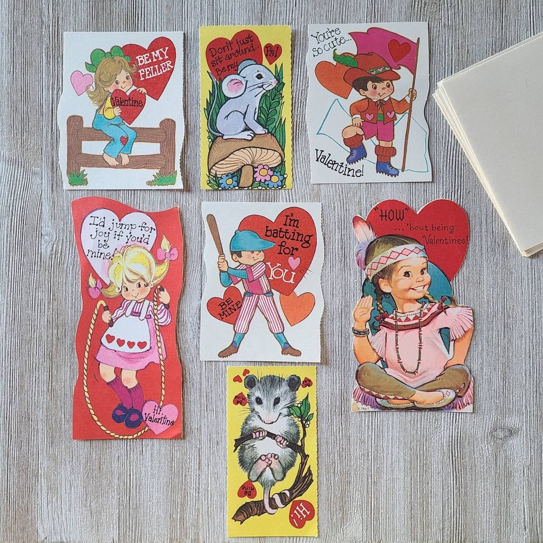 Vintage Valentine's Day Cards Set of 7 1970's Valentines Small ...