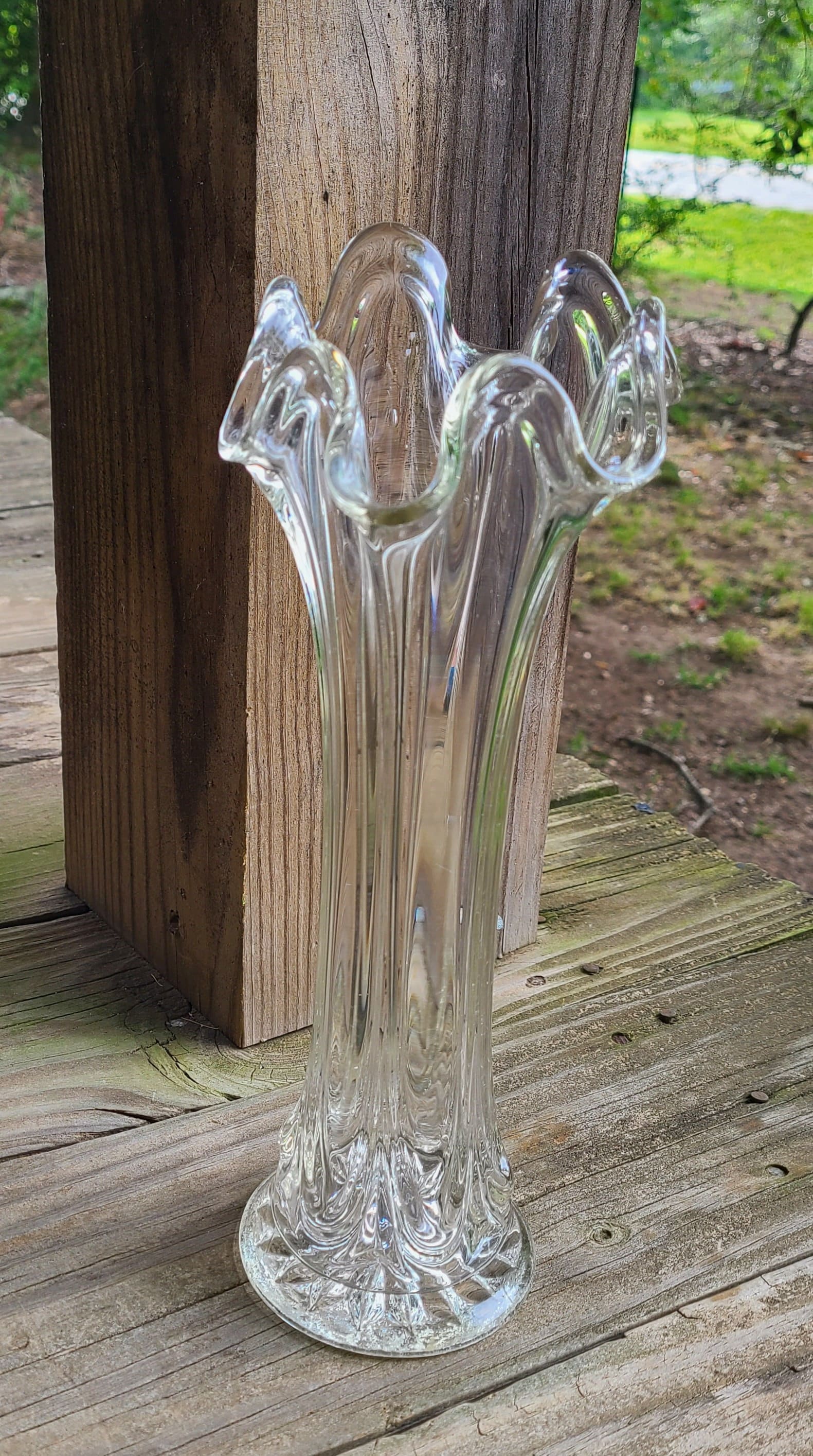Vintage Clear Swung Vase 6 Finger Swung Vase Tall Glass Vase Mid ...