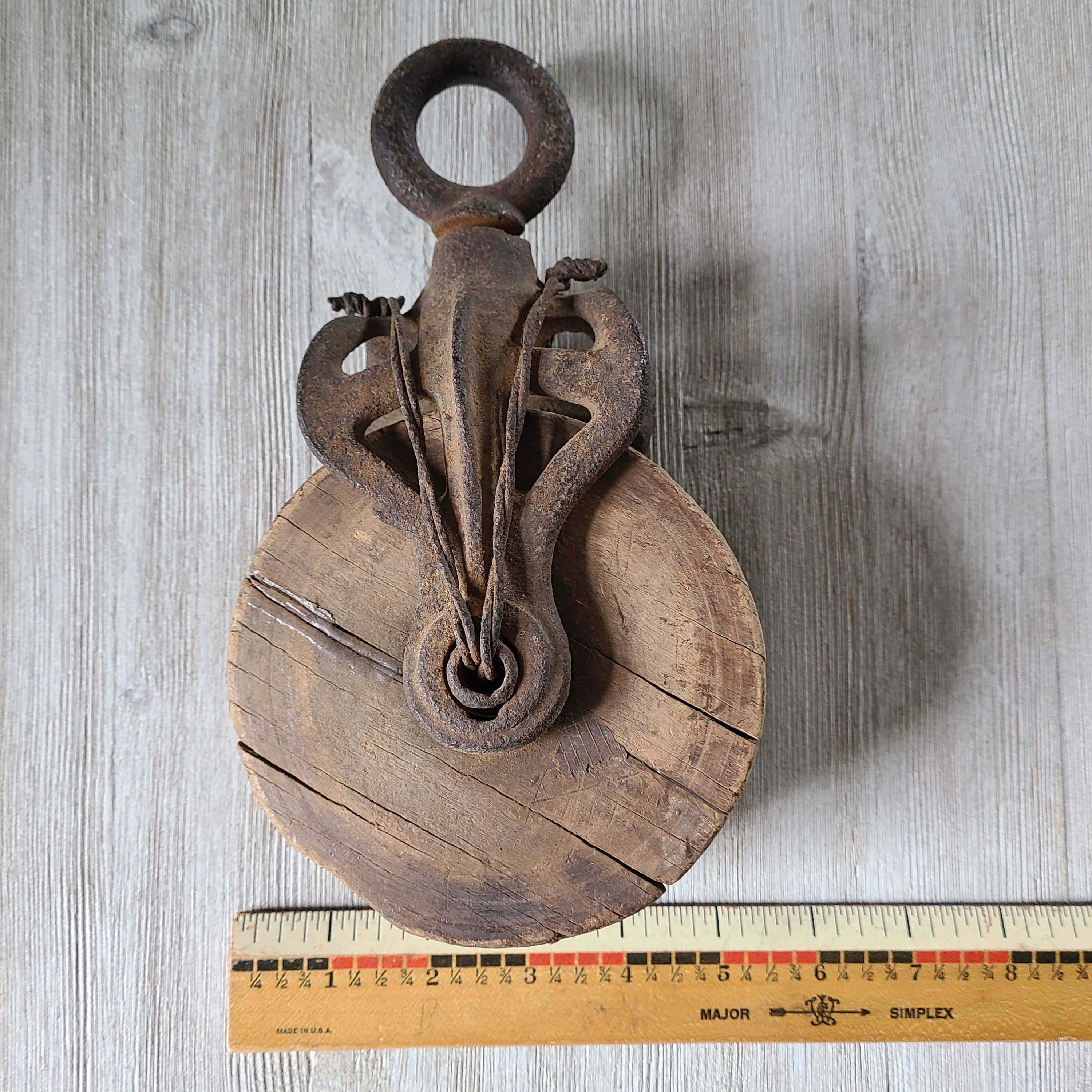 Vintage Pulley Industrial Wood and Cast Iron Pulley Farm Rustic Pulley ...