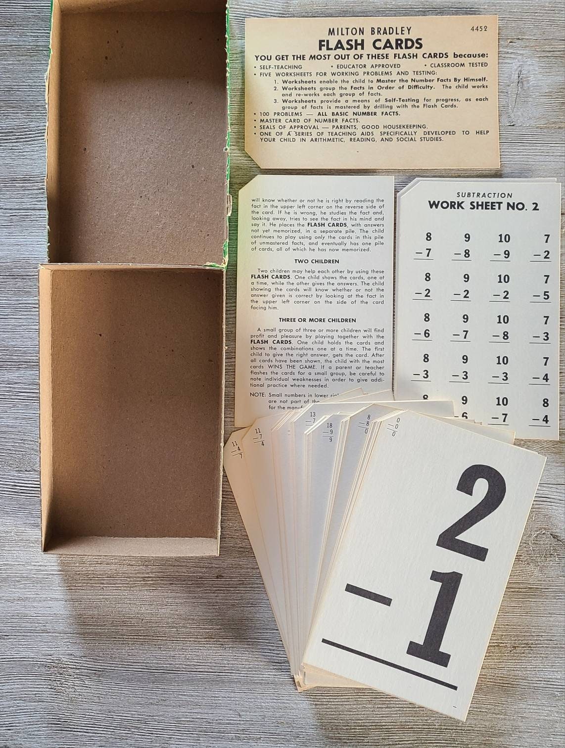 1970's Flash Cards Milton Bradley Subtraction Flash Cards Double-sided ...