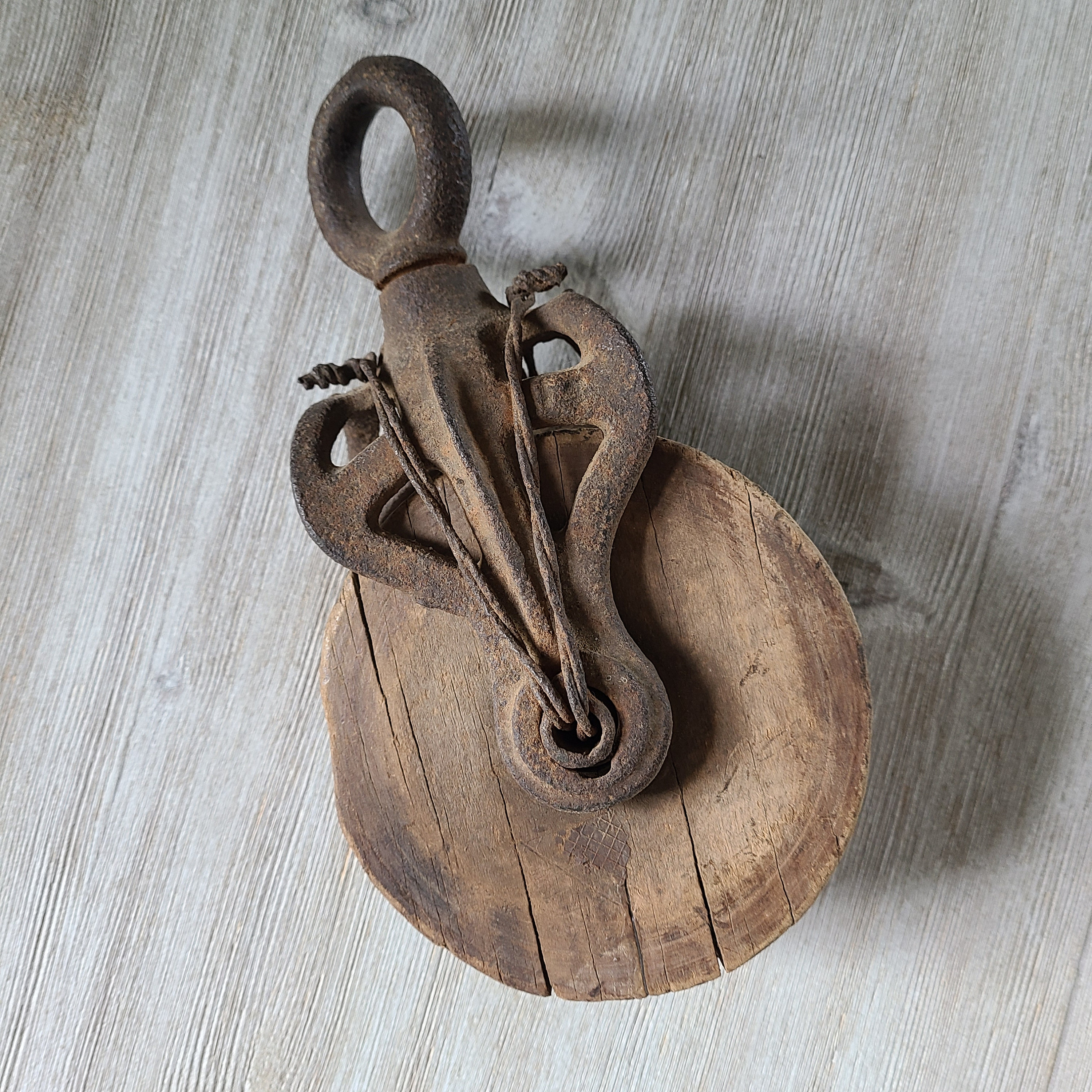 Vintage Pulley Industrial Wood and Cast Iron Pulley Farm Rustic Pulley ...