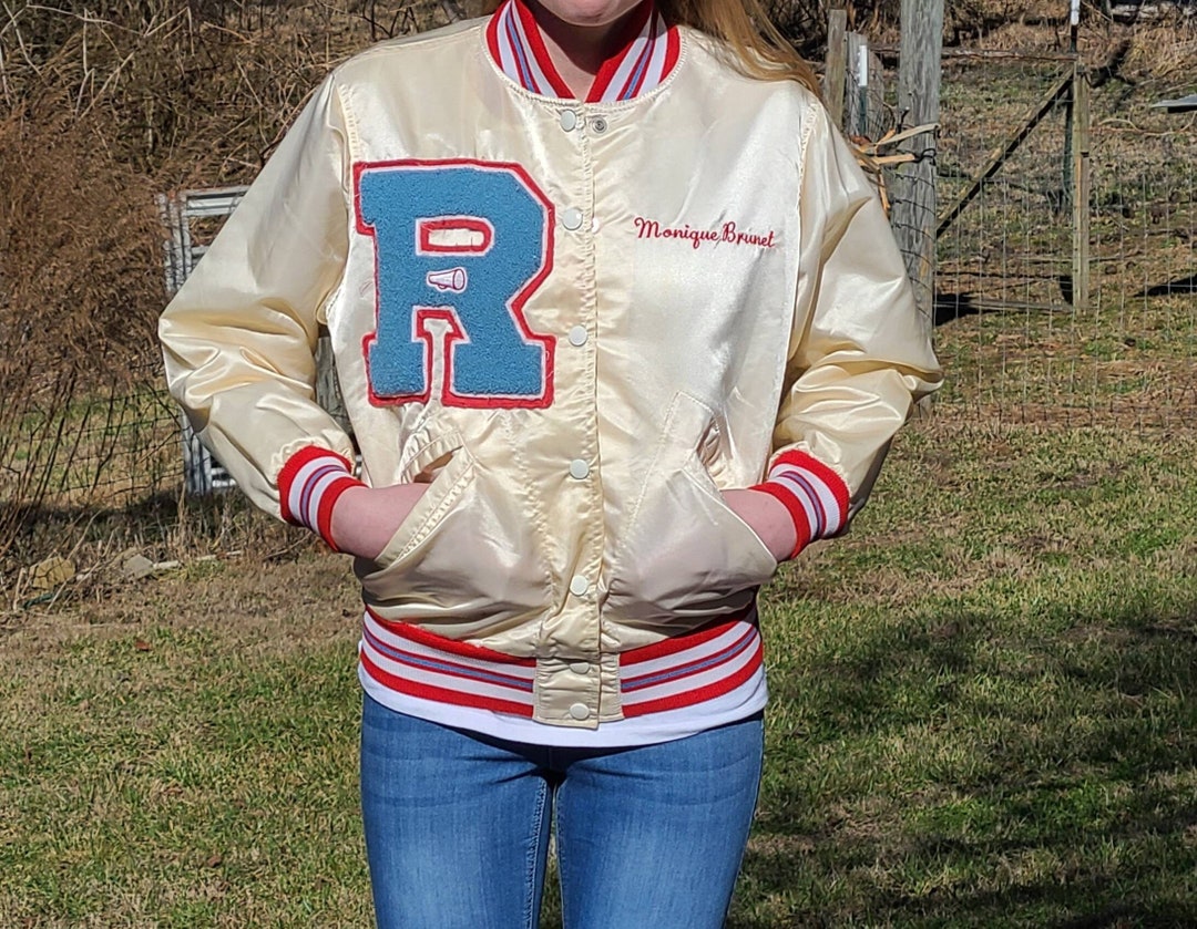 1980's Letterman Jacket High School Varsity Cheer Jacket Satin Cheerleading Letter Jacket 80's ...