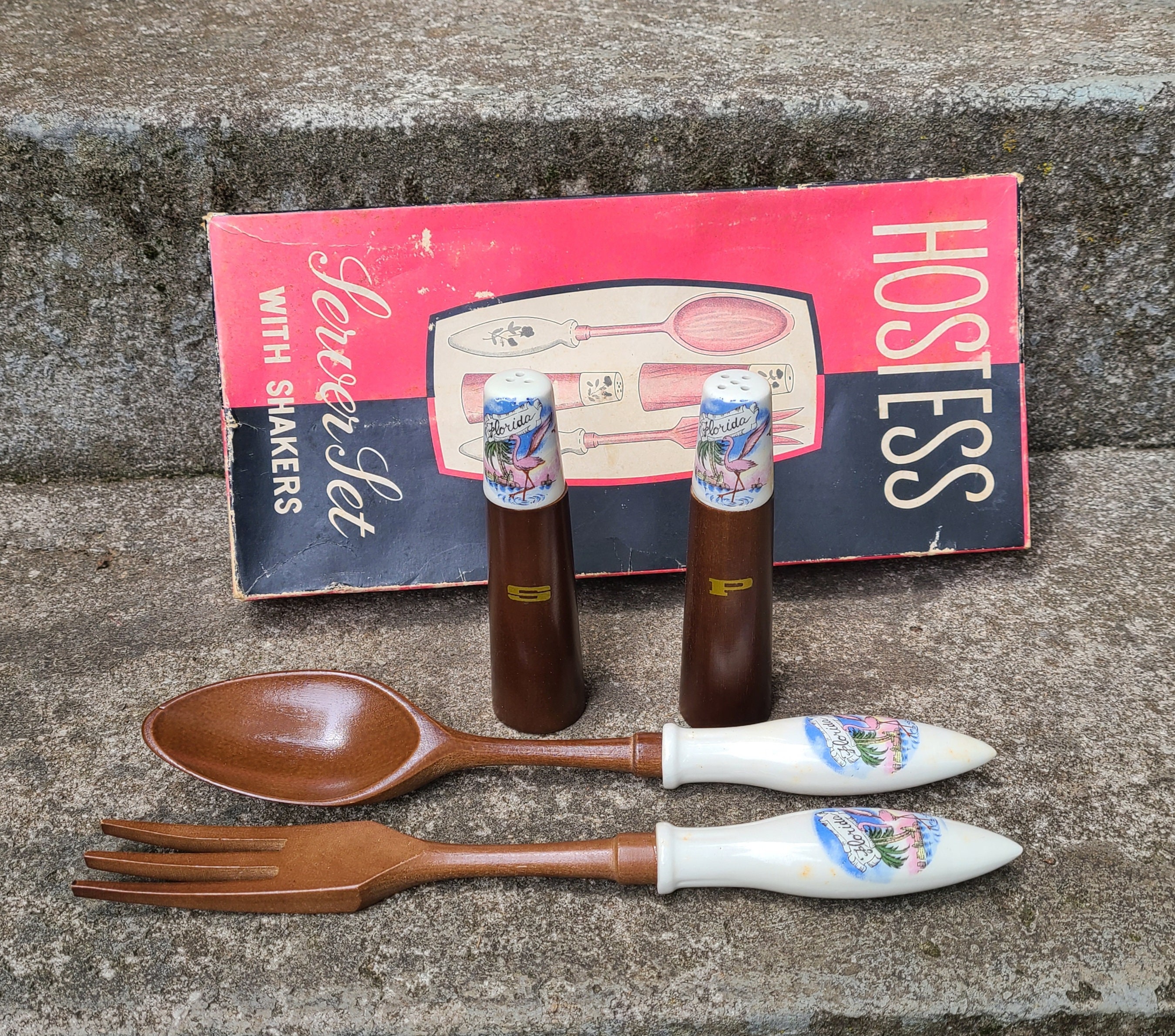Vintage Hostess Set New Old Stock Salad Server Set With Shakers ...