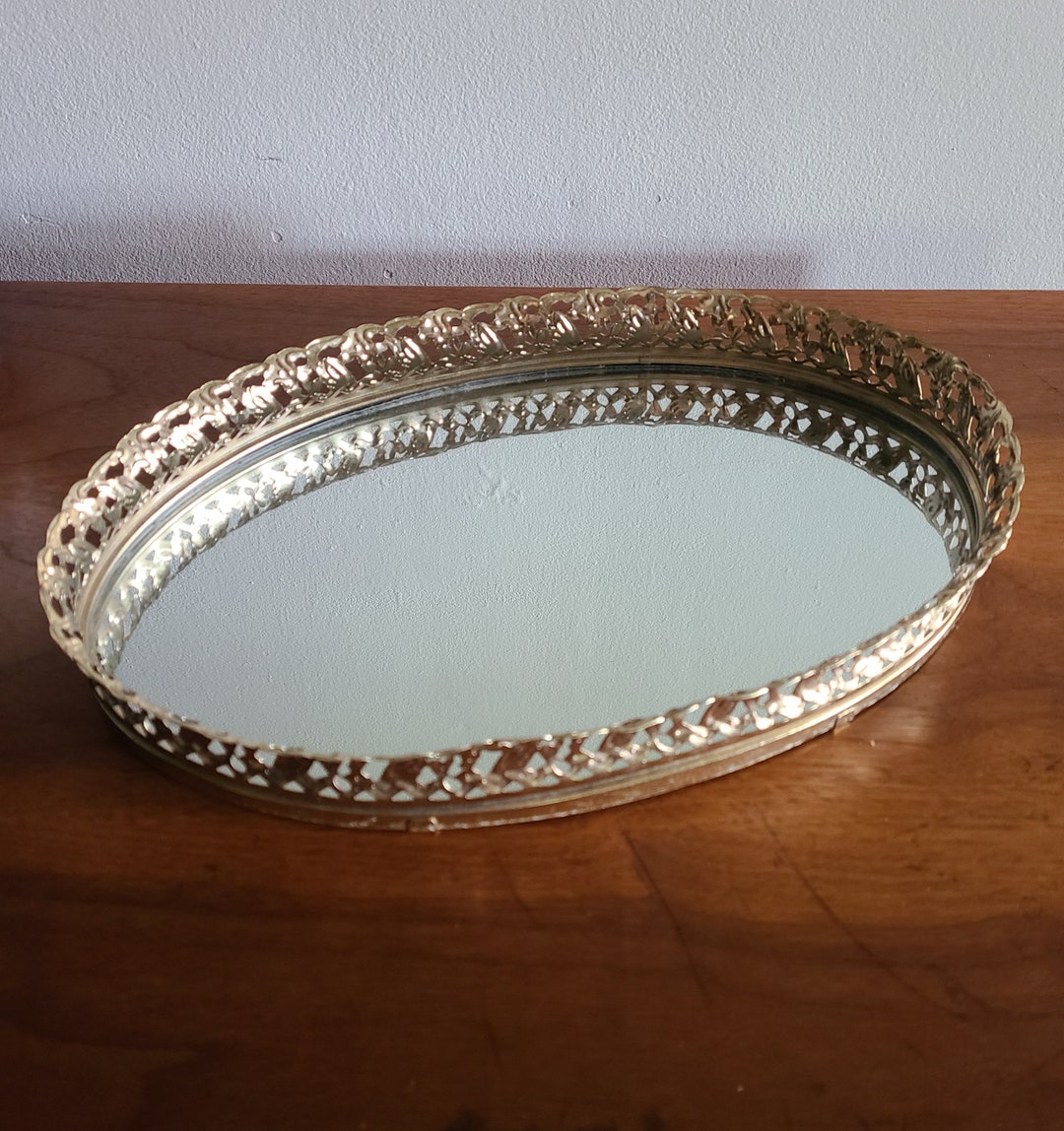 Vintage Vanity Mirror 1980s Vanity Tray Mirror Dresser Mirror Gold ...