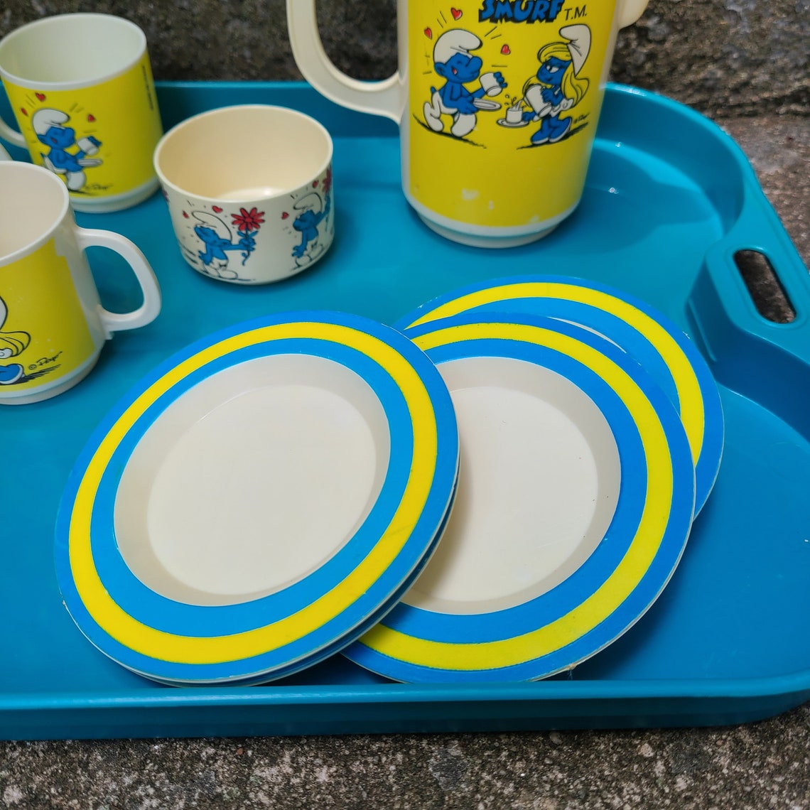 Vintage Smurf Kitchen Set 1970s Smurf Tea Set With Tray 80s Smurf Tea ...
