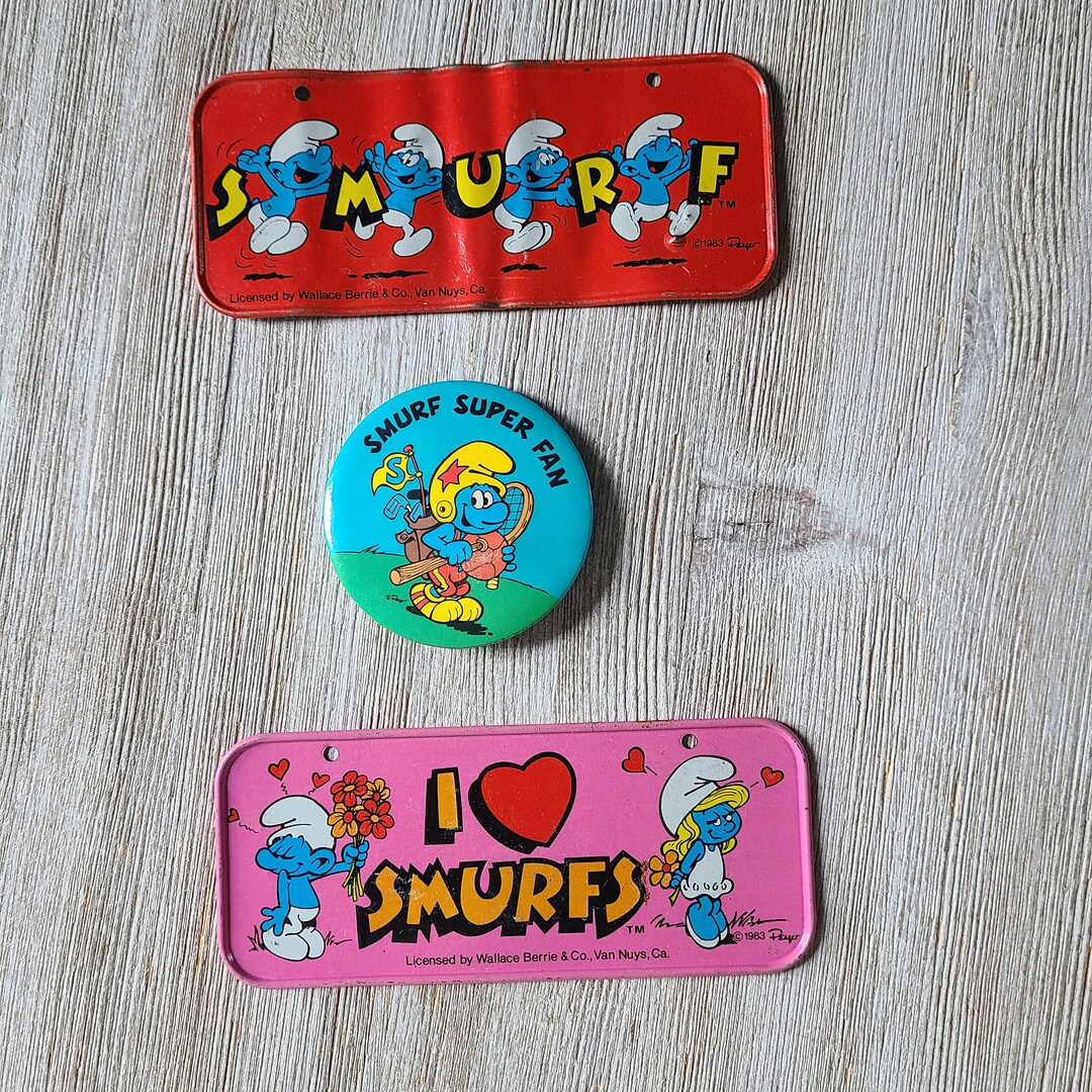 Vintage Smurf Bike License Plate With Smurf Fan Pin 1980's Smurf Metal ...