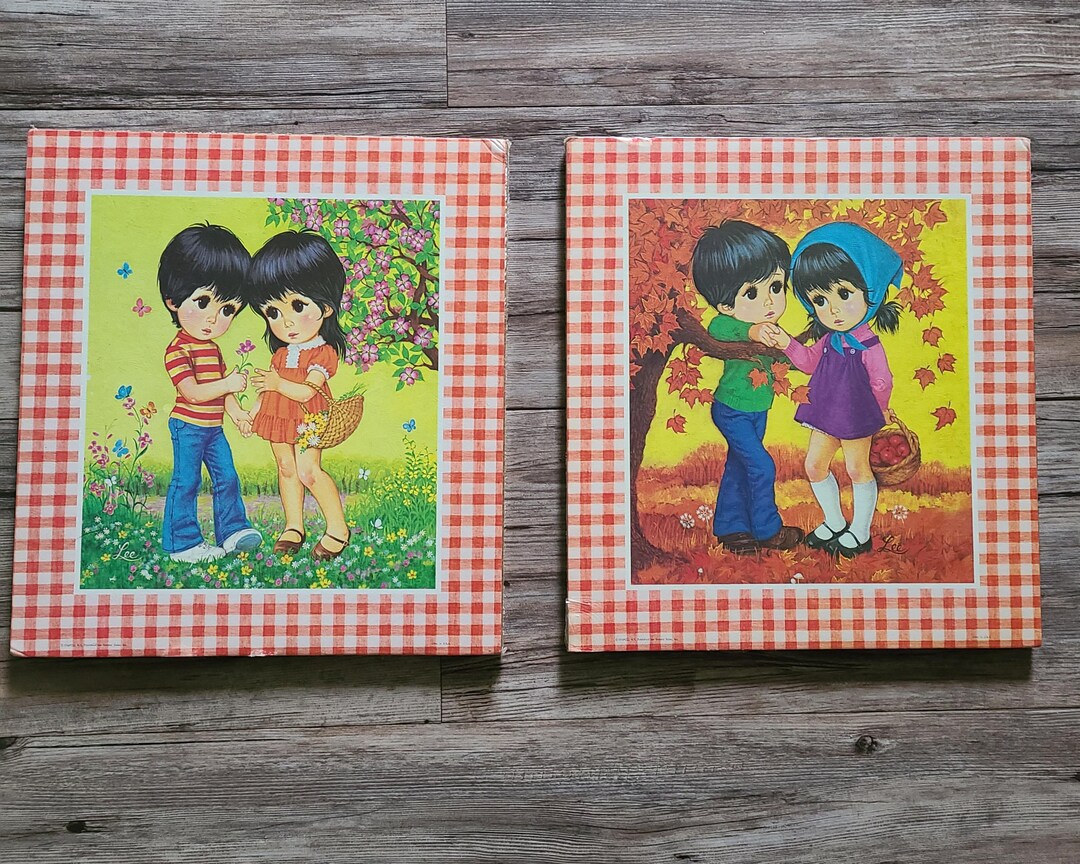 Vintage Big Eye Kid Wall Plaques 1960s Sealed Big Eye Kid Lithograph ...