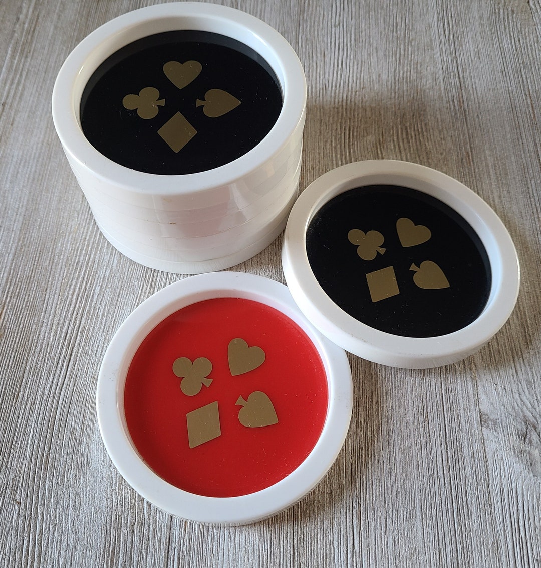 Vintage Coasters Plastic Playing Cards Coaster Set 1960's Coasters Card ...