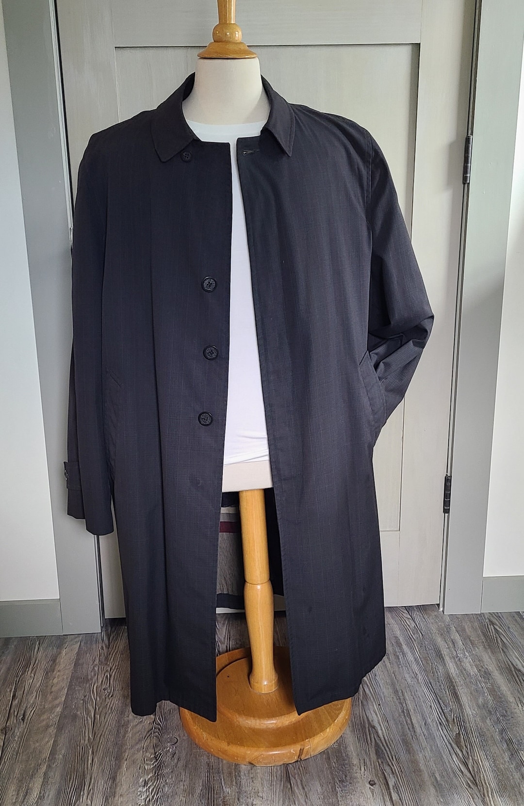 Vintage Overcoat 1960s Raincoat Mens Outerwear Navy Crownwear Coat Long ...