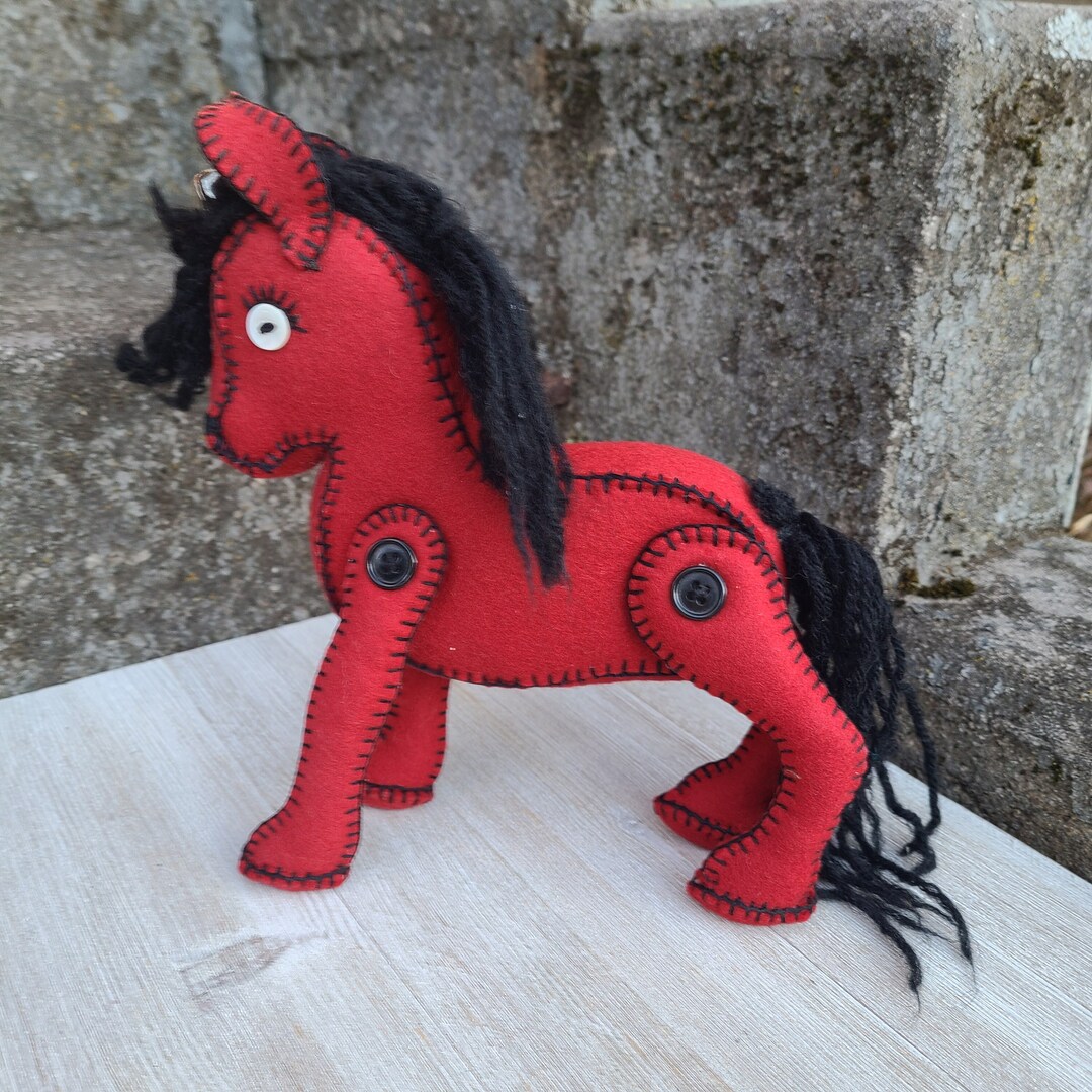 Vintage Red Horse 1970's Handmade Plush Horse Christmas Horse With ...