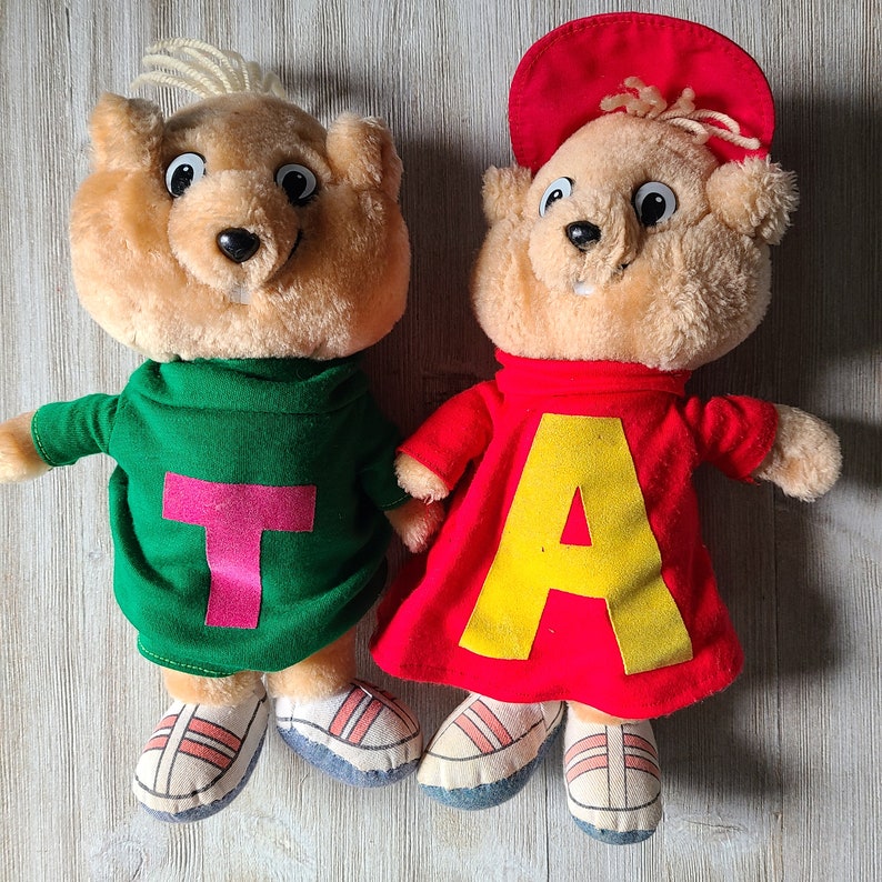 Vintage Alvin and the Chipmunks Plush Toys Theodore and Alvin Stuffed Animals 1980's Alvin and ...