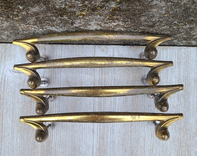 Vintage Brass Drawer Pulls Set of 4 Gold Tone Drawer Pulls Metal Drawer ...