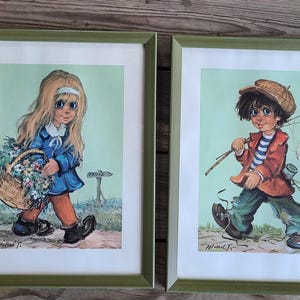 1960's Michel Thomas Lithograph Big Eye Girl and Boy Print 1960's Big ...